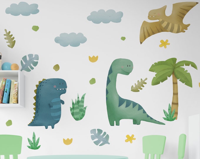 Dinosaur Fabric Wall Decals for Kids Room, Cute Dino Playroom Wall ...