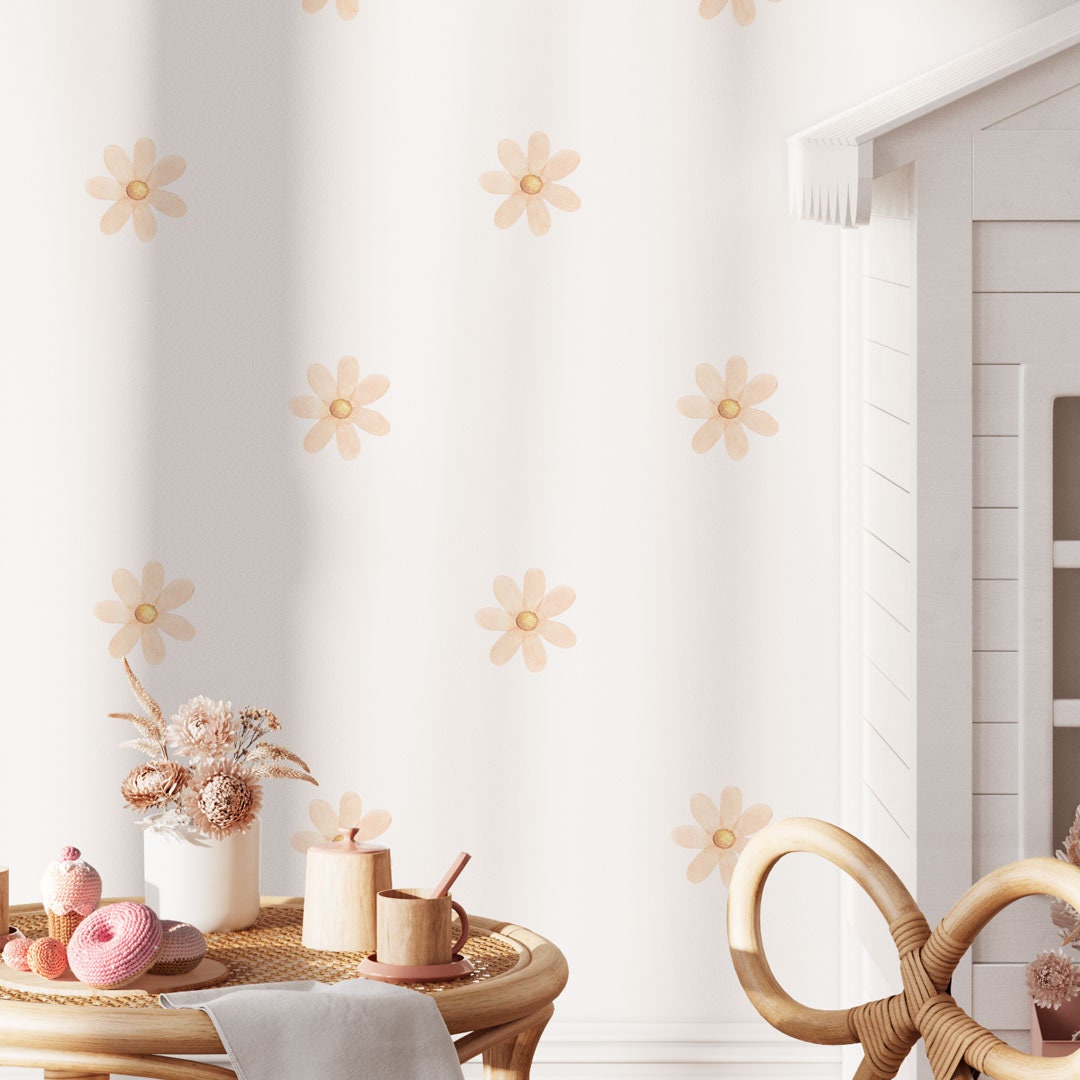 Soft Beige Flower Wall Decals, Daisy Girl Room Wall Stickers, PVC Free ...