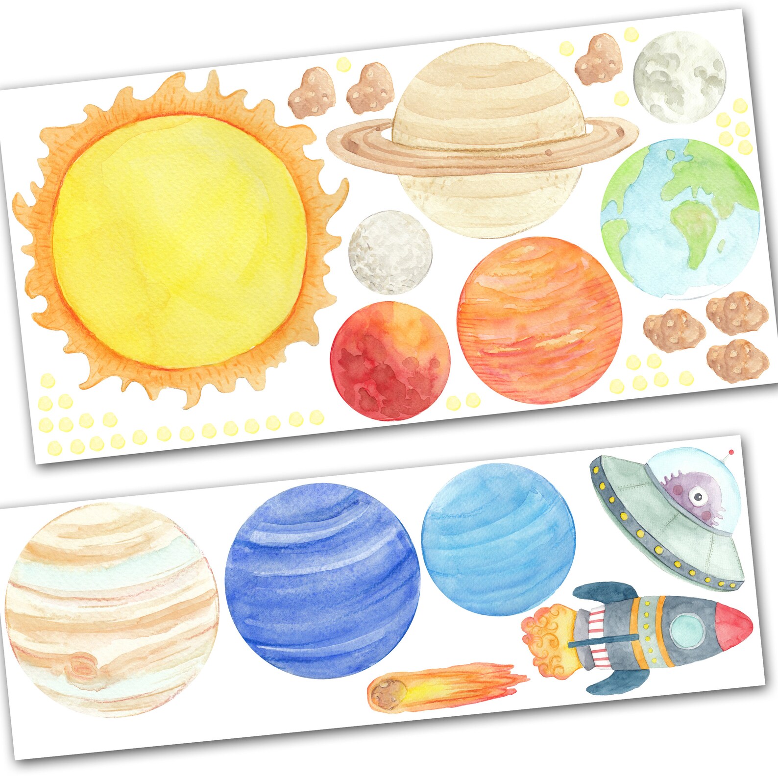 Solar System Wall Decals Watercolor Planets Wall Stickers | Etsy