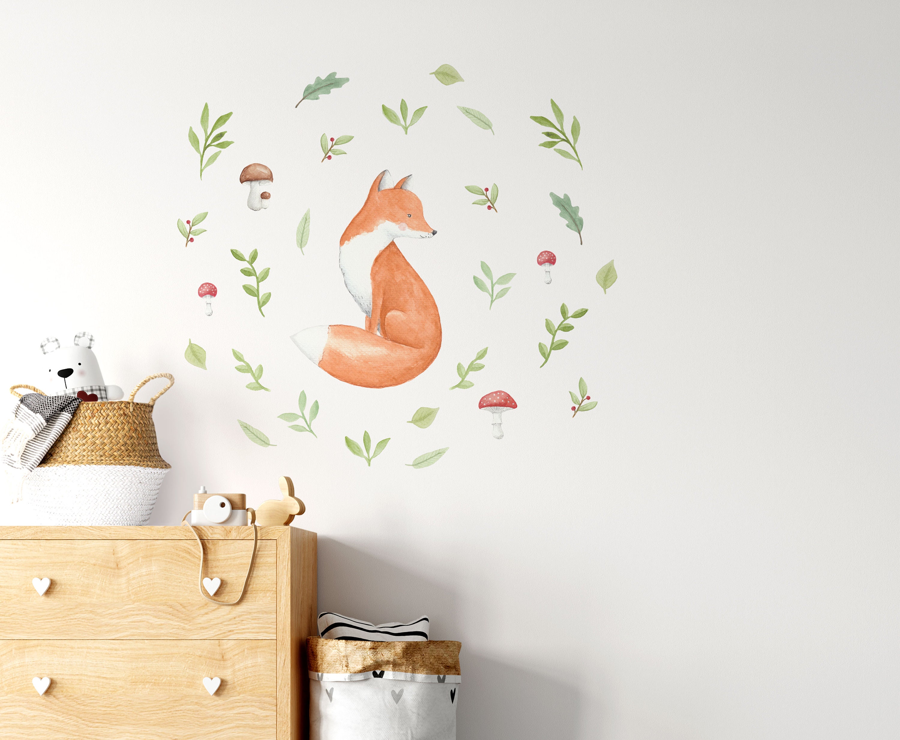 Watercolor Fox Wall Decals for Kids Room, Forest Animal Wall Stickers ...