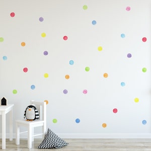 Watercolor Rainbow Polka Dot Wall Decals, Bright and Colorful Wall ...