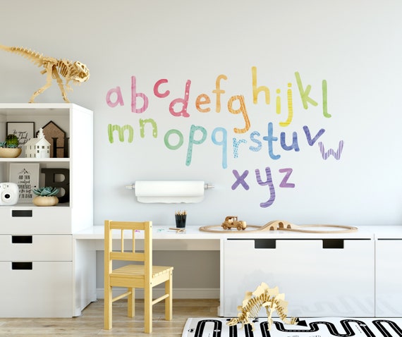 Watercolor Letters Wall Decals Lowercase ABC Fabric Wall Stickers Rainbow Letters Wall Decor Colorful Kids Room Decor Etsy