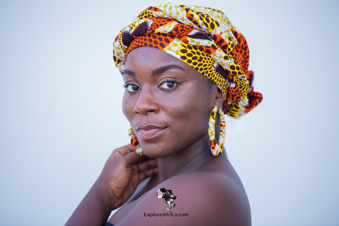 Matching Set - African Print Head Wrap and Matching Large African Hoop ...