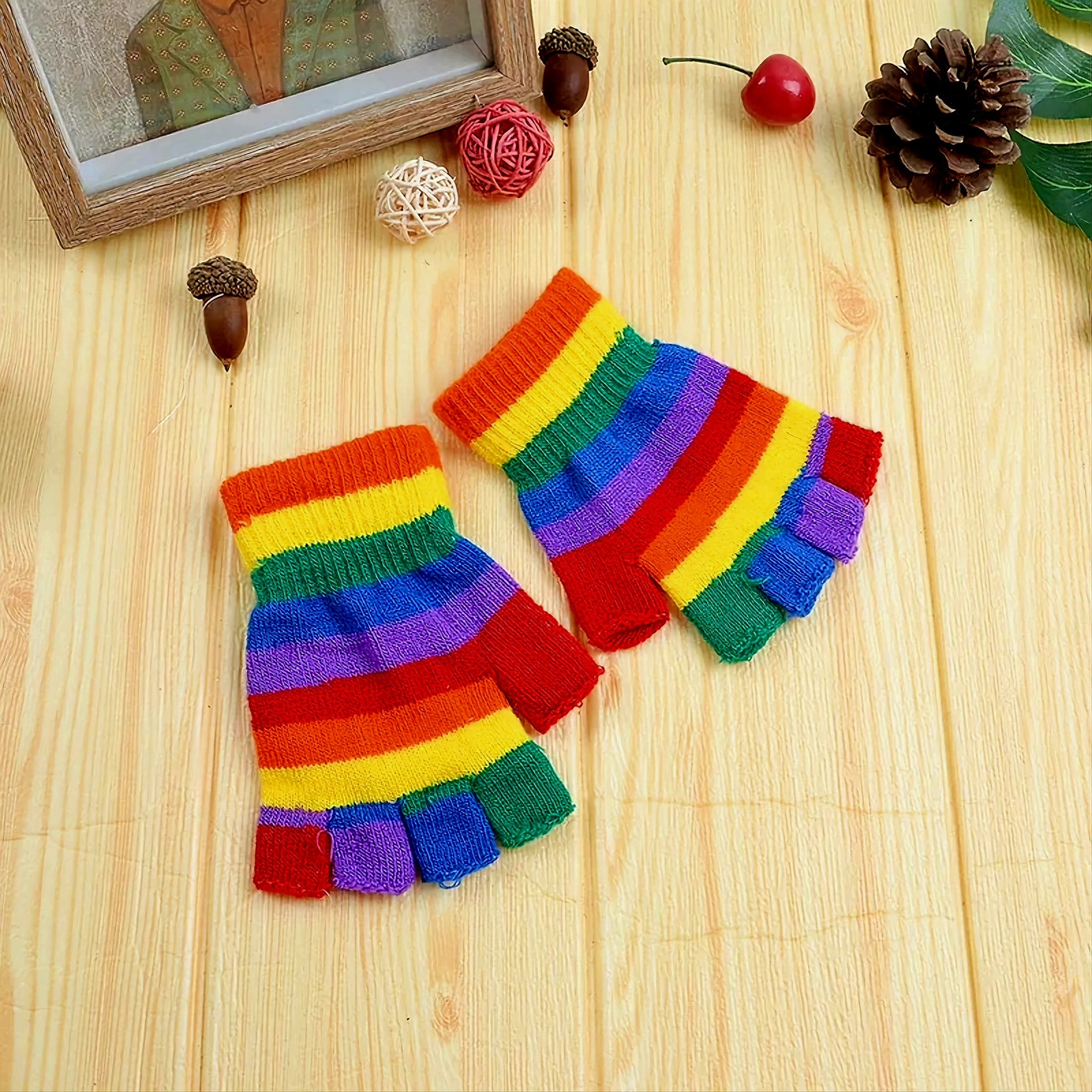 Women's Rainbow Striped Cashmere Winter Scarf Knitted Knitted Warm Soft ...