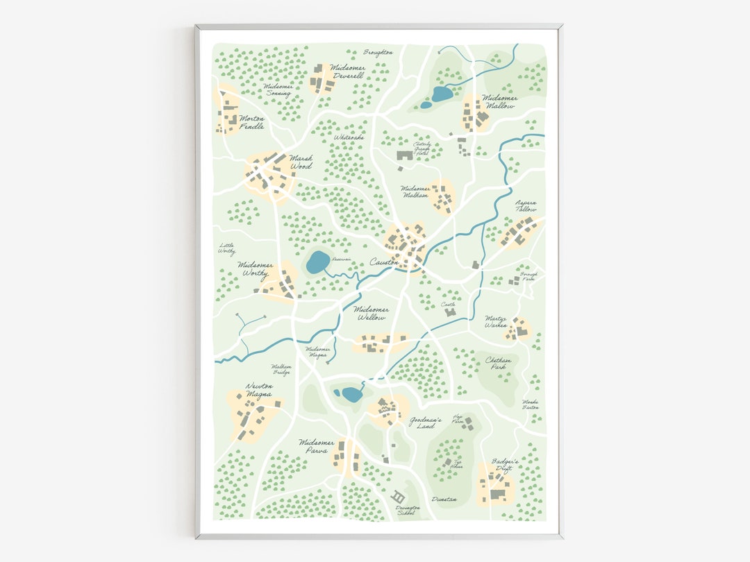 Midsomer Murders Locations Map Poster High Quality Print Custom Sizes ...