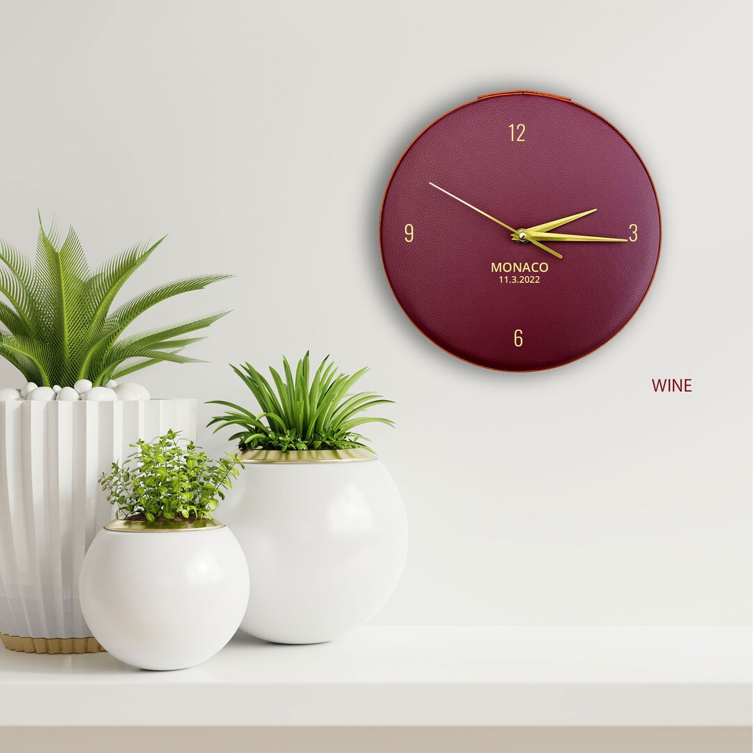 Custom Leather Wall Clock, Wall Decor, Gift for New Home, 3rd Wedding ...