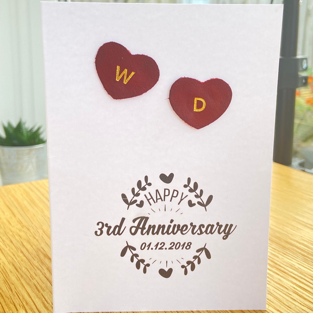 Personalised 3rd Anniversary Card Leather Wedding - Etsy