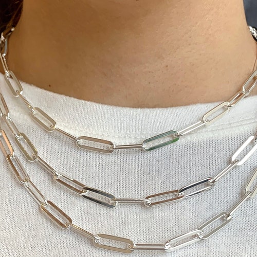 Sterling Silver Chain Link Paper Clip Chain Bracelet - Etsy
