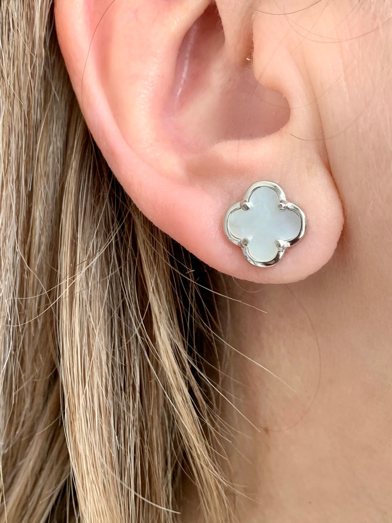 Sterling Silver Mother of Pearl Clover Studs - Etsy