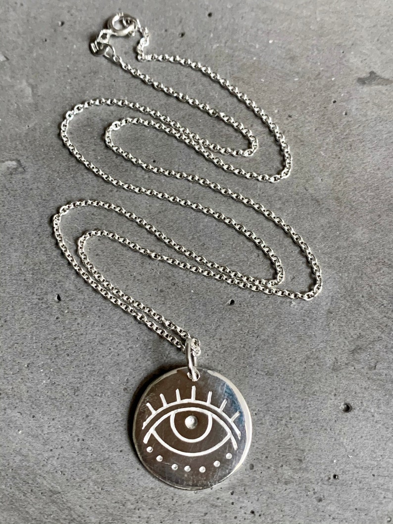 Sterling silver eye medallion necklace 18 | Etsy