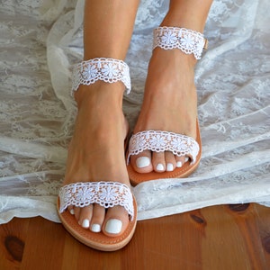 Handmade to order White lace sandals Bridal sandals Wedding | Etsy