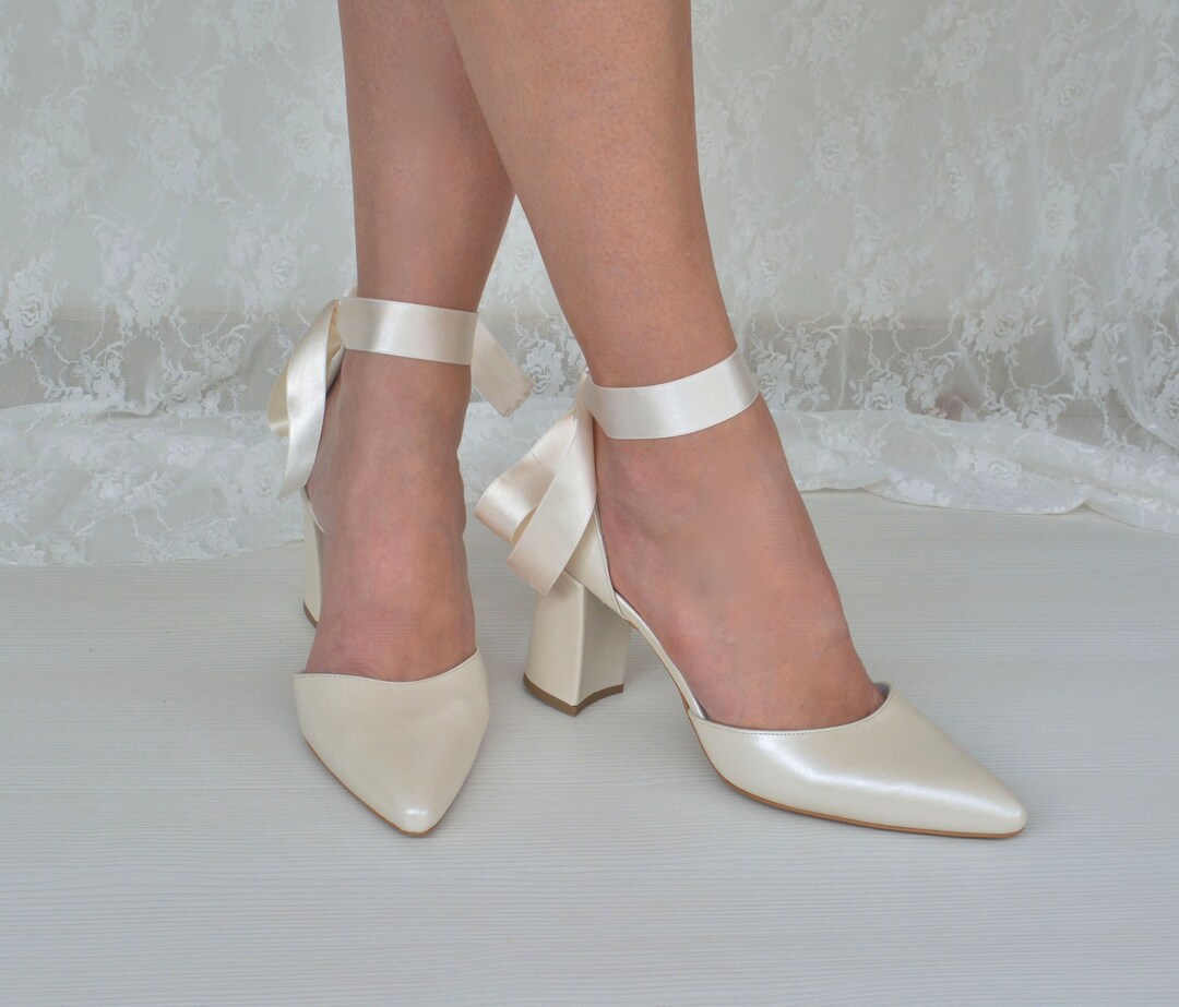 D'orsay Ankle Strap Ribbon Heels/ Wedding Shoes for Bride/ Wedding ...