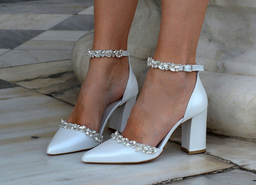 LEATHER Wedding Heels, Crystal Embellished Wedding Shoes, Bridal Heels ...