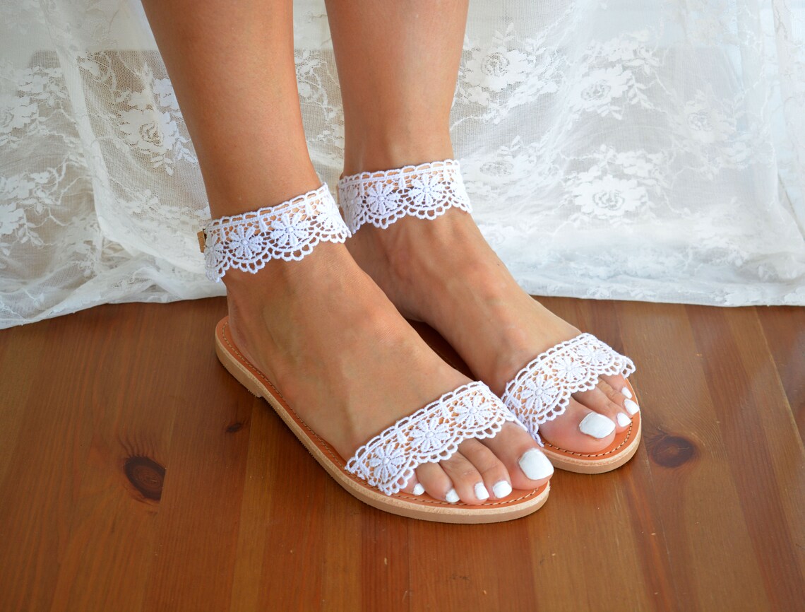 Handmade to order White lace sandals Bridal sandals Wedding | Etsy