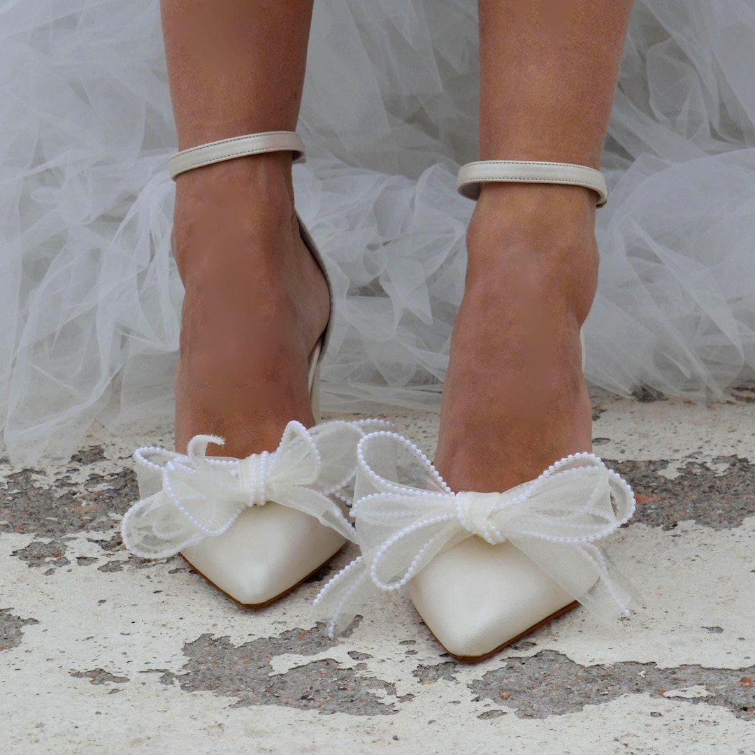 Ivory Bow Wedding Heels ⋆ Organza Bow Heels ⋆ High Heels With Bows ⋆ ...