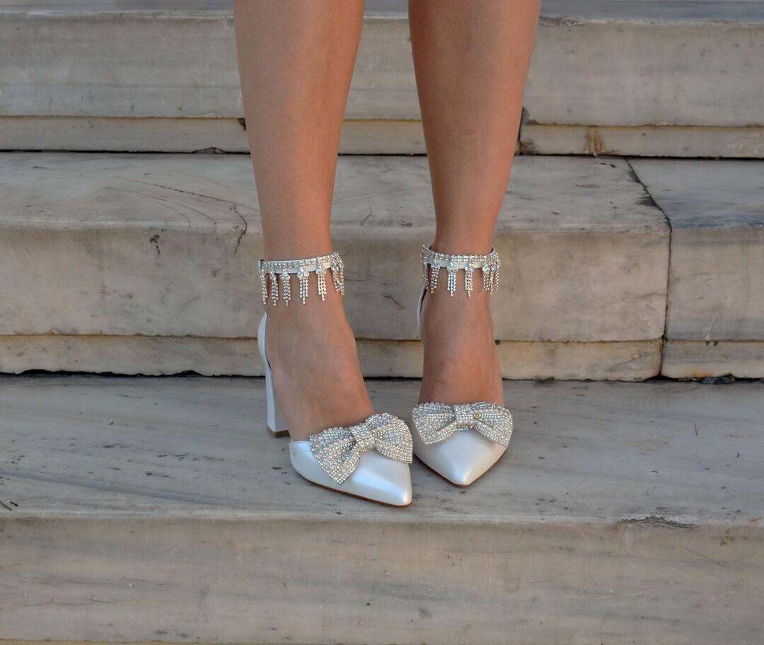 Block Heel IVORY Leather Wedding Shoes, Handmade D'orsay Heels, Bridal ...