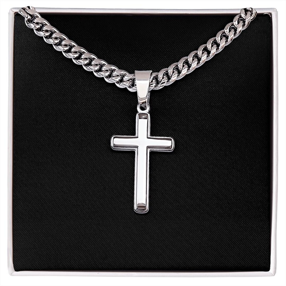Custom Cuban Link Chain With Engraved Artisan Cross - Etsy