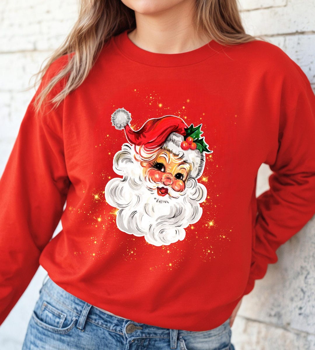 Santa Christmas Sweatshirt, Christmas Sweater, Cute Santa Head Sweater ...