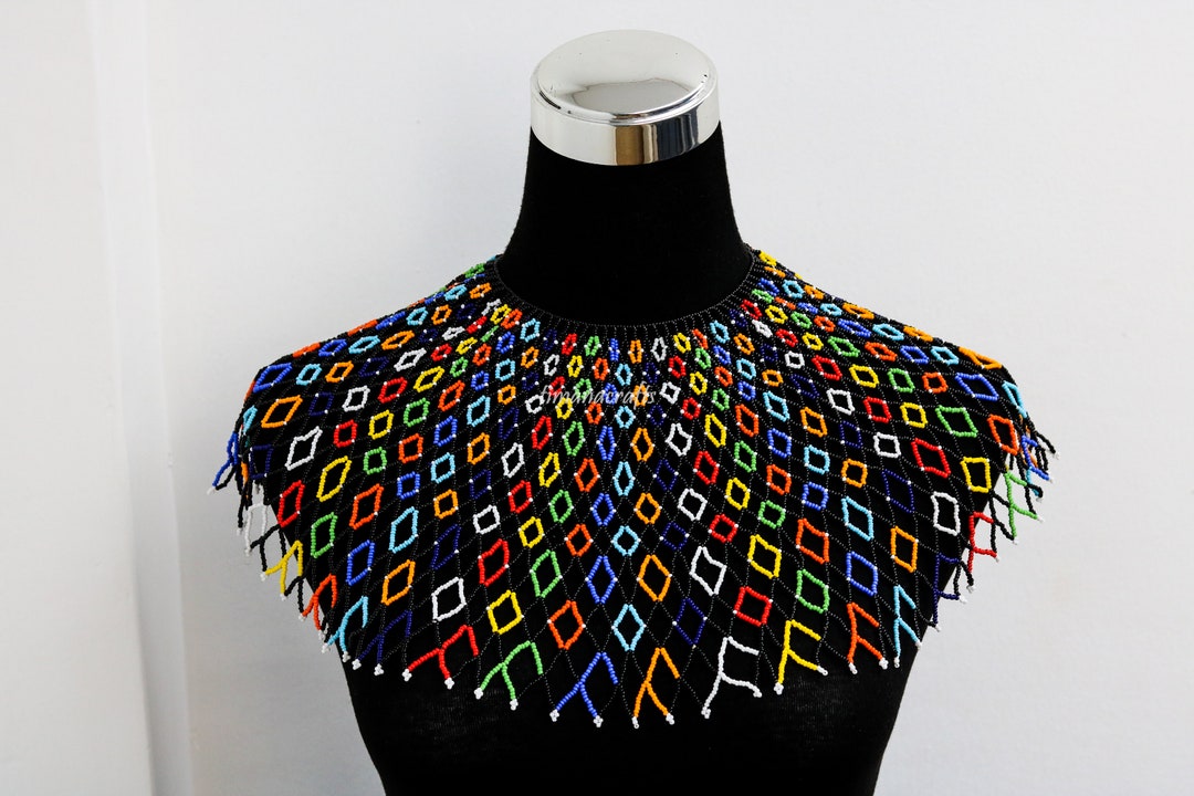 African Wedding Necklace, Zulu Necklace, Beaded Shawl Necklace, African ...