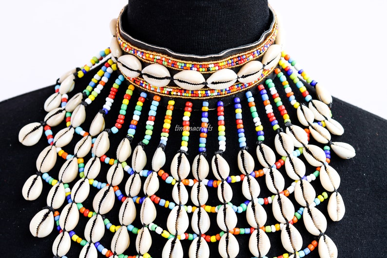African Cowrie Shell Necklace Beaded Shell Necklace Women - Etsy