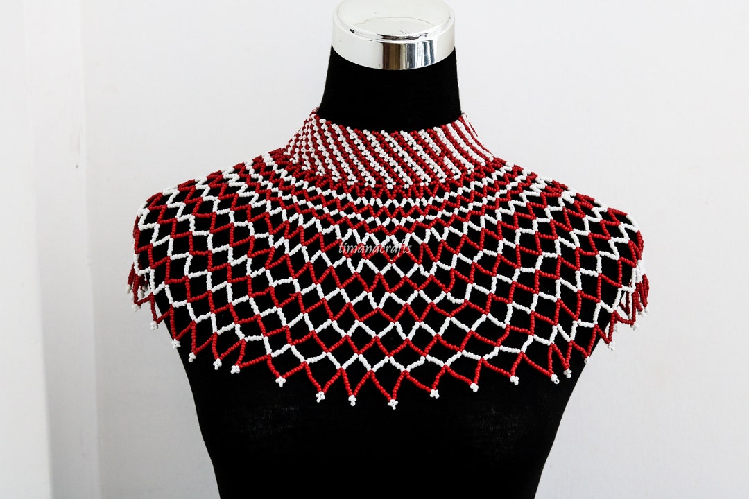 African Wedding Necklace, Zulu Necklace, Beaded Shawl Necklace, African ...
