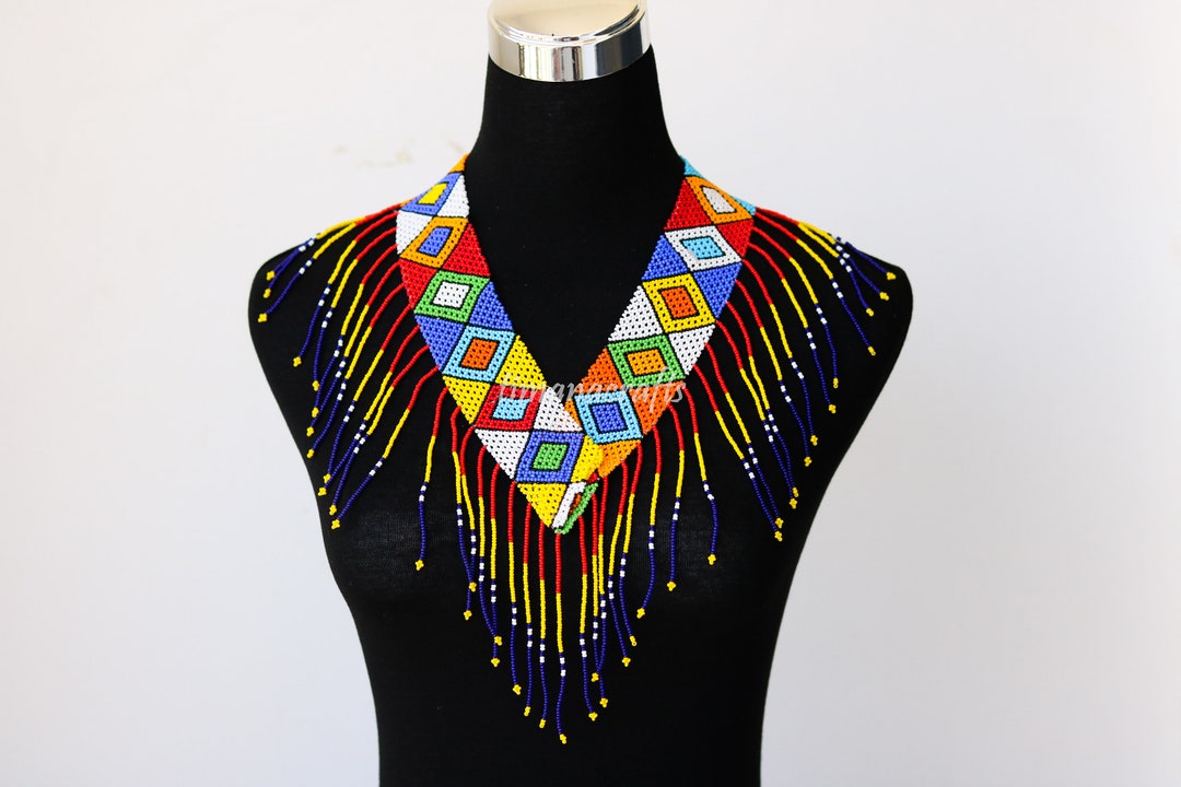 African Wedding Necklace, Zulu Necklace, Beaded Shawl Necklace, African ...