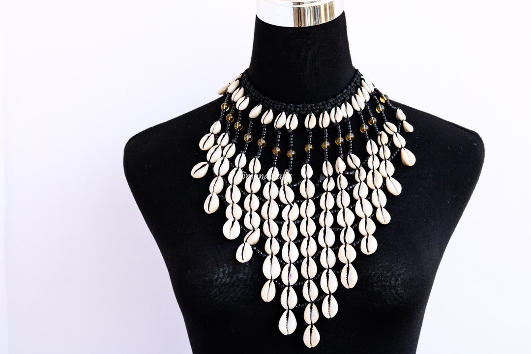 African Cowrie Shell Necklace, Beaded Shell Necklace, Women Jewelry ...