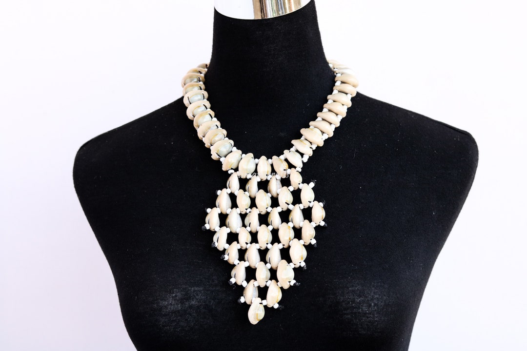 African Cowrie Shell Necklace, Beaded Shell Necklace, Women Jewelry ...
