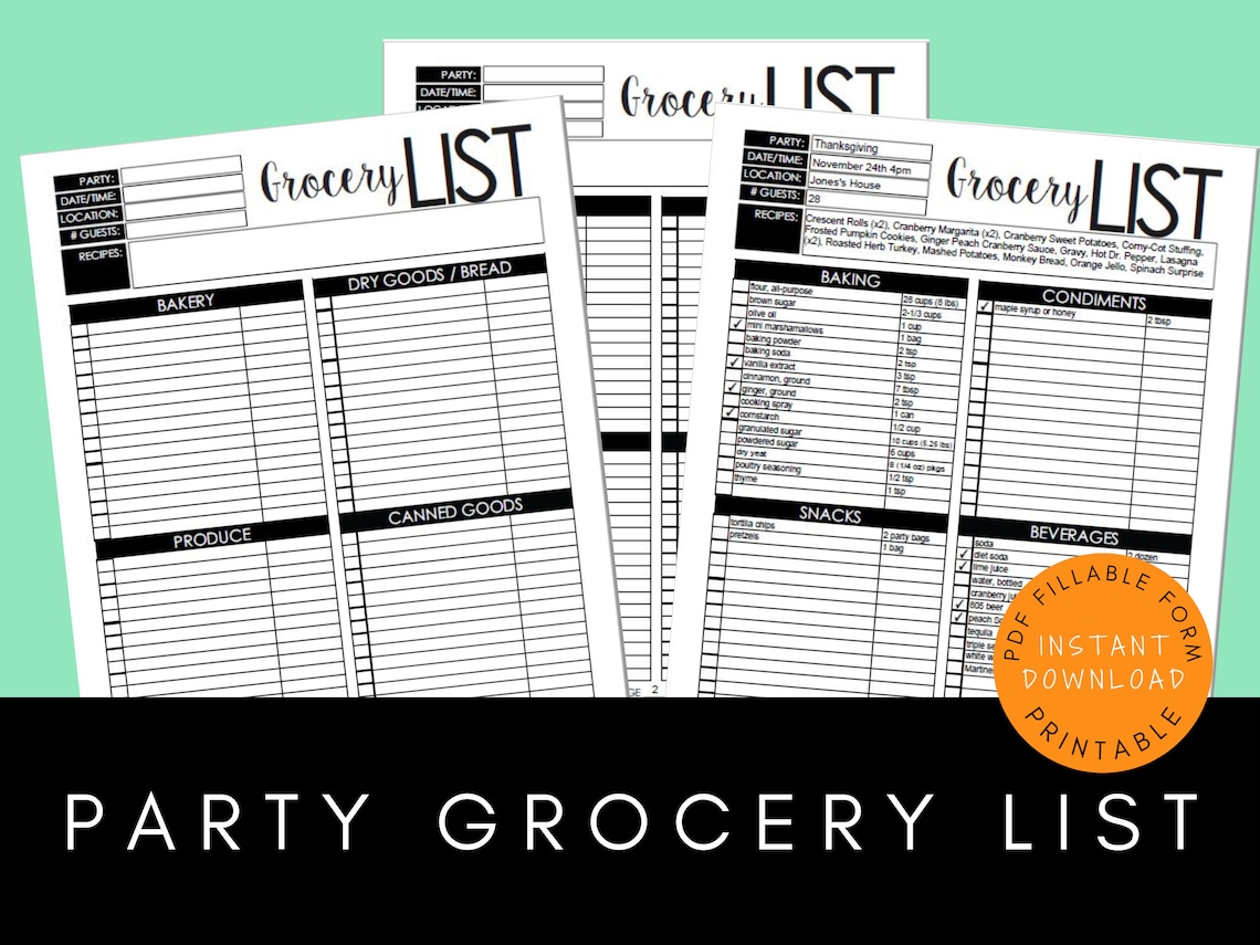 Grocery List Printable | Party Planning Checklist | Digital Party ...