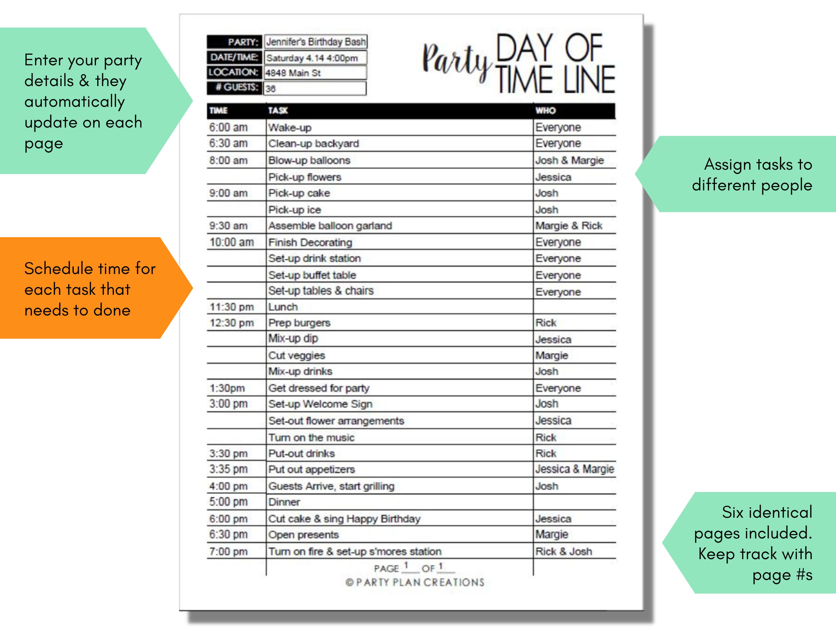 Party Timeline | Party Planning PDF | Party Planning Template | Party ...