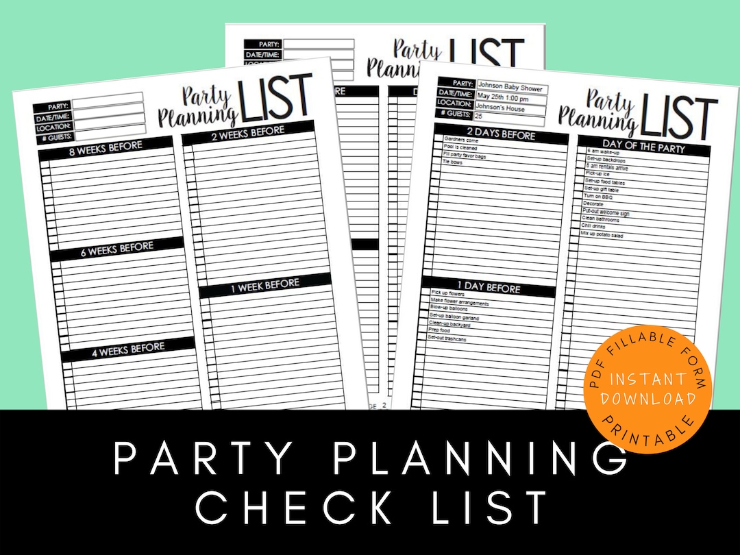 Party Planning Checklist | to Do List Printable | Check List Template ...