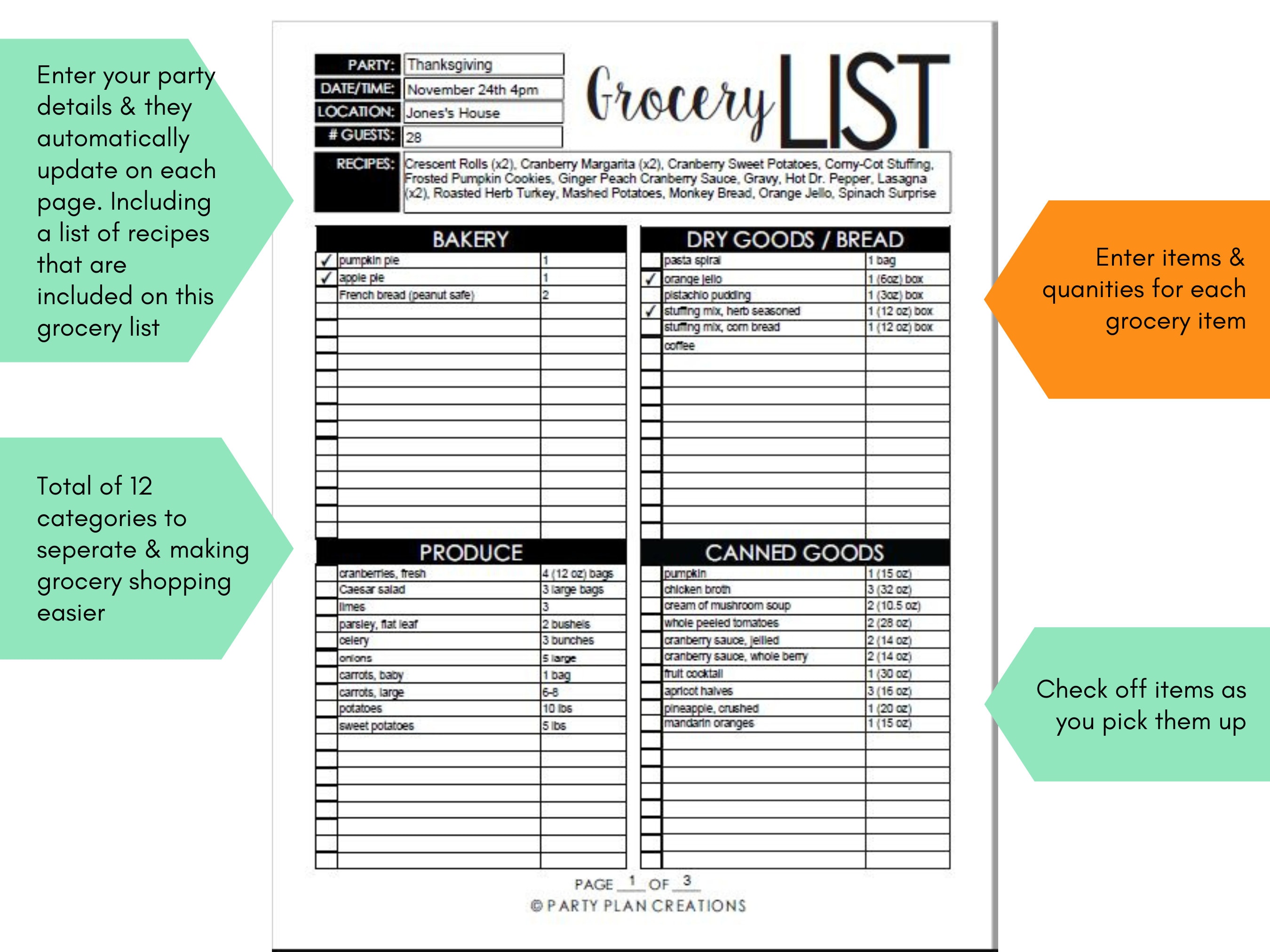 Grocery List Printable | Party Planning Checklist | Digital Party ...
