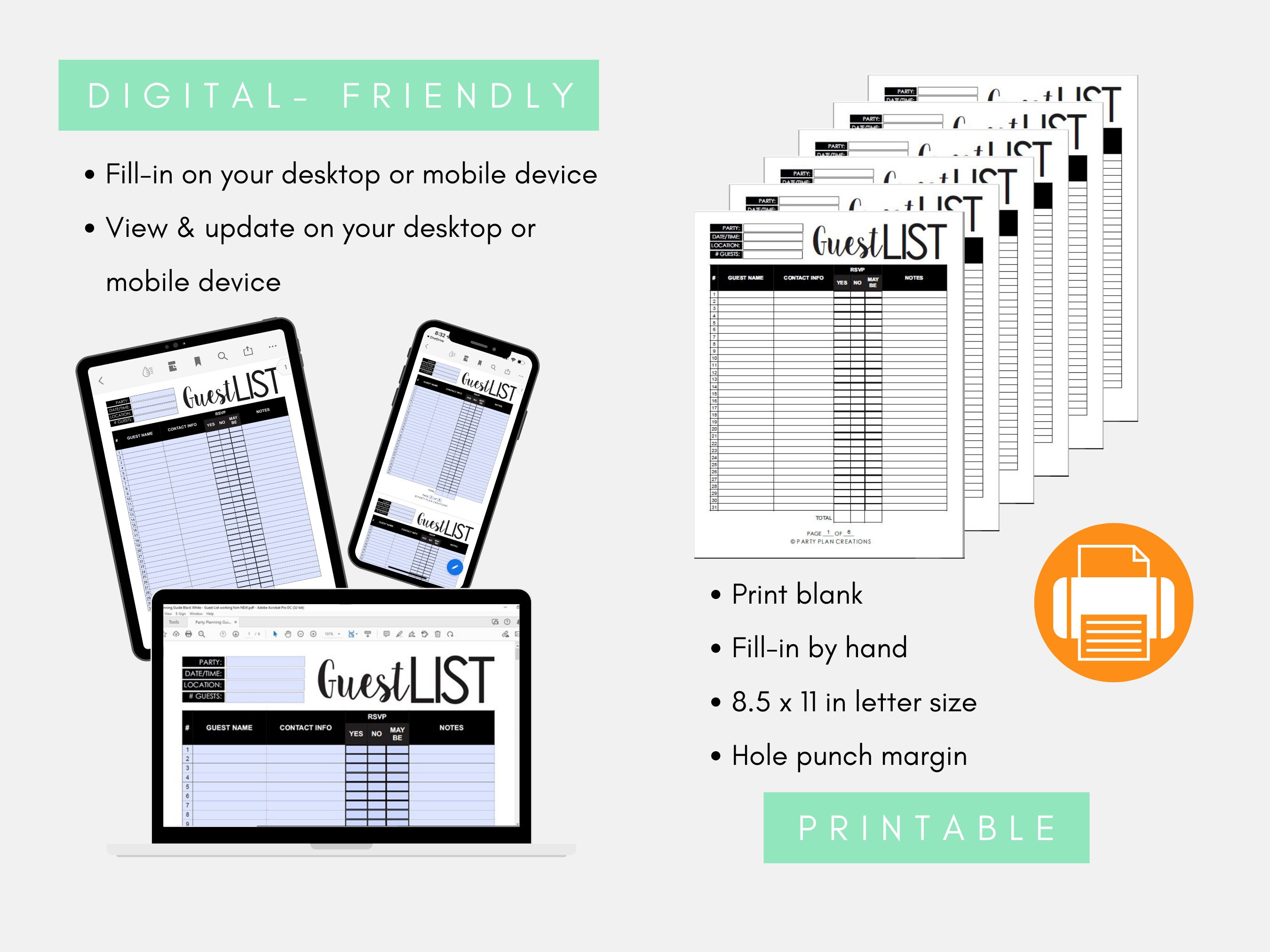 Guest List Template | Party Planning Guide | RSVP Tracker Template ...