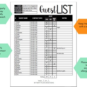 Guest List Template | Party Planning Guide | RSVP Tracker Template ...