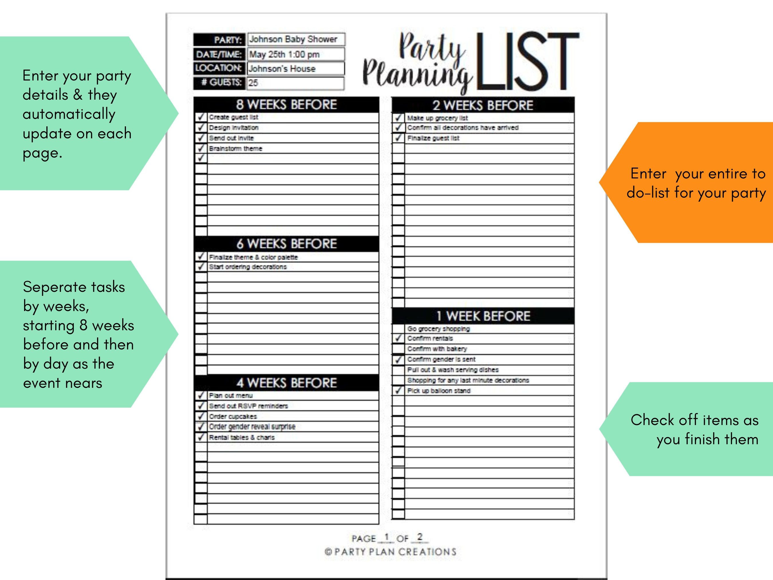 Party Planning Checklist | to Do List Printable | Check List Template ...