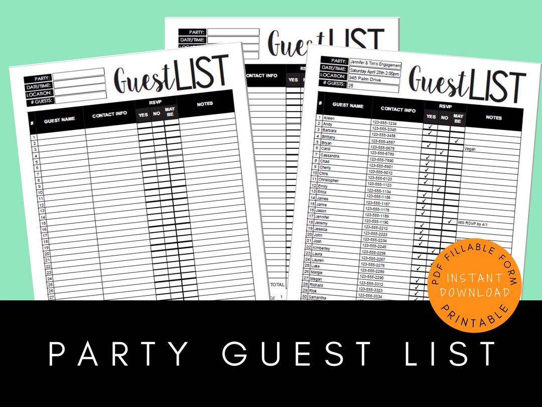 Guest List Template | Party Planning Guide | RSVP Tracker Template ...