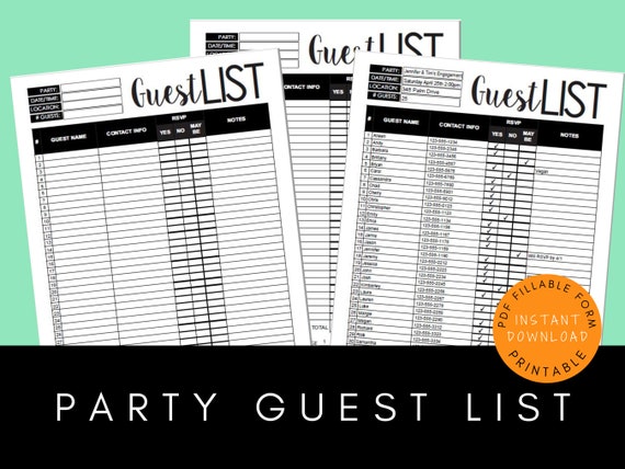 Guest List Template Party Planning Guide RSVP Tracker - Etsy