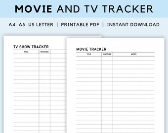 Movie & TV Show Tracker Printable - Etsy