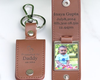 First Time Dad Gift Leather Photo Keychain Personalized - Etsy