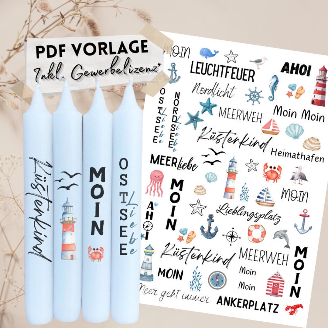 PDF Template A4 MOIN 083 for Stick Candles Tattoos Candle Tattoos File Print Template Sea Love ...