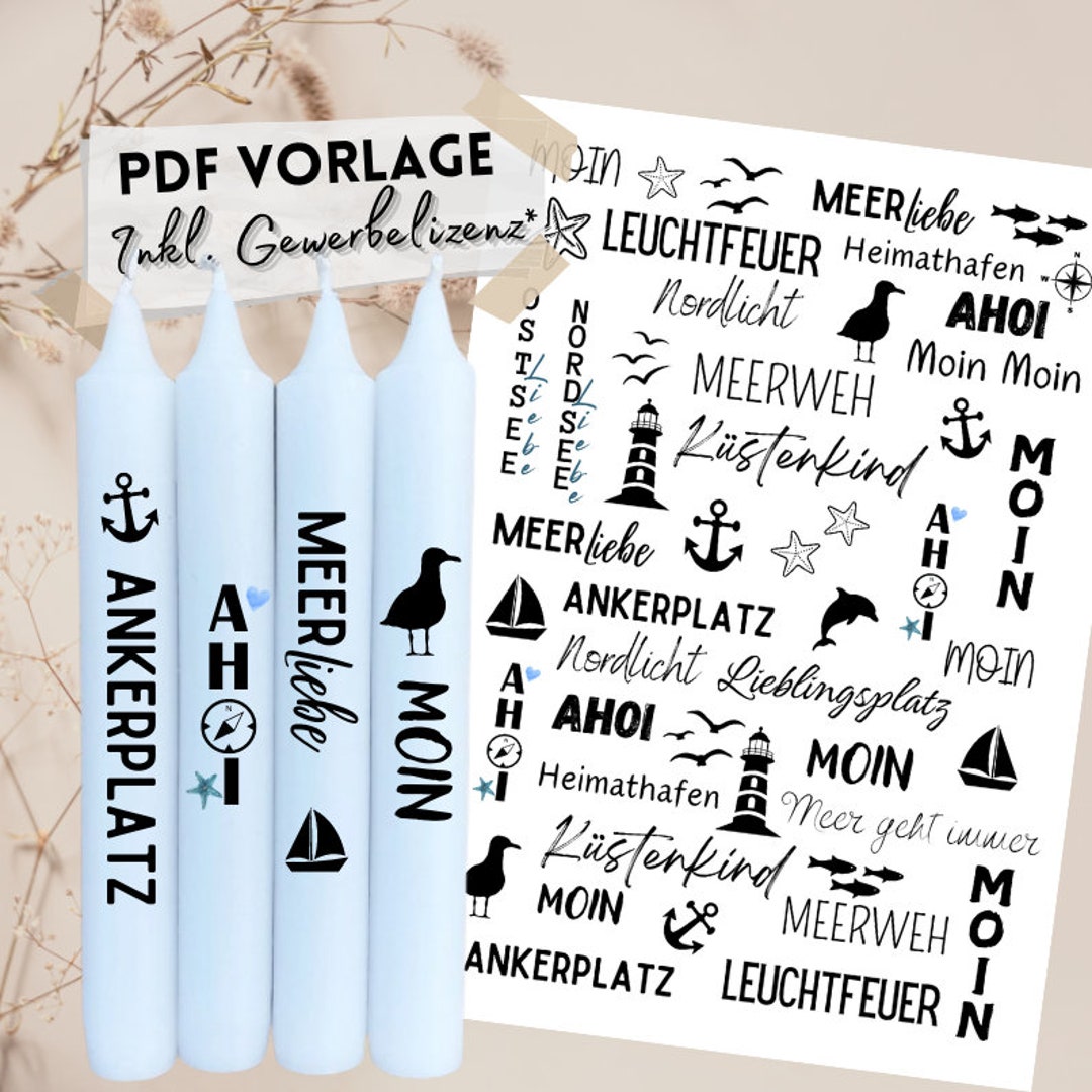 PDF Template A4 Meerliebe 084 Taper Candles Tattoos Candle Tattoos File Print Template Meerliebe ...
