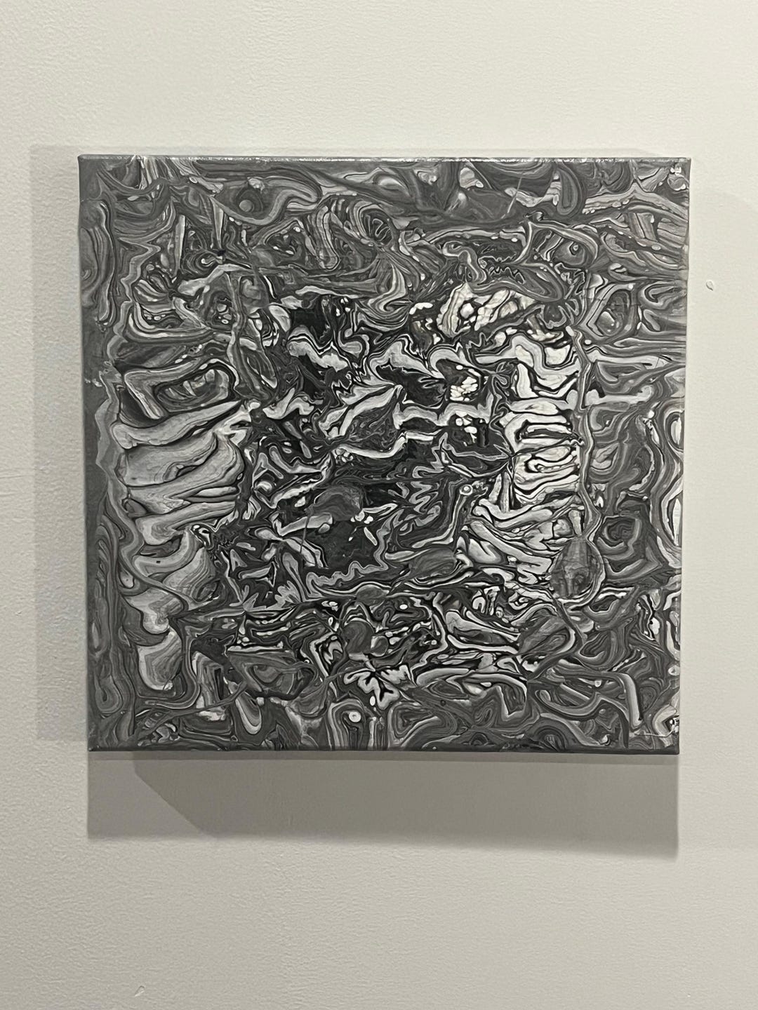 Abstract Fluid Art Painting: Greyscale Acrylic Pour on Canvas (12"x12 ...