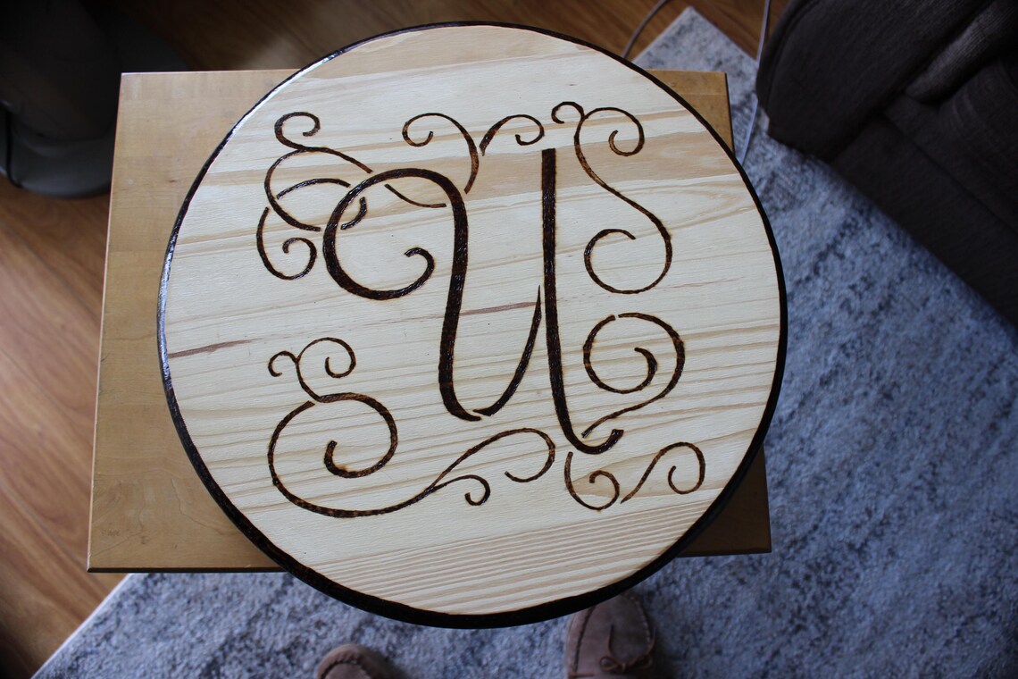 Wood Burned Lazy Susan Monogram - Etsy