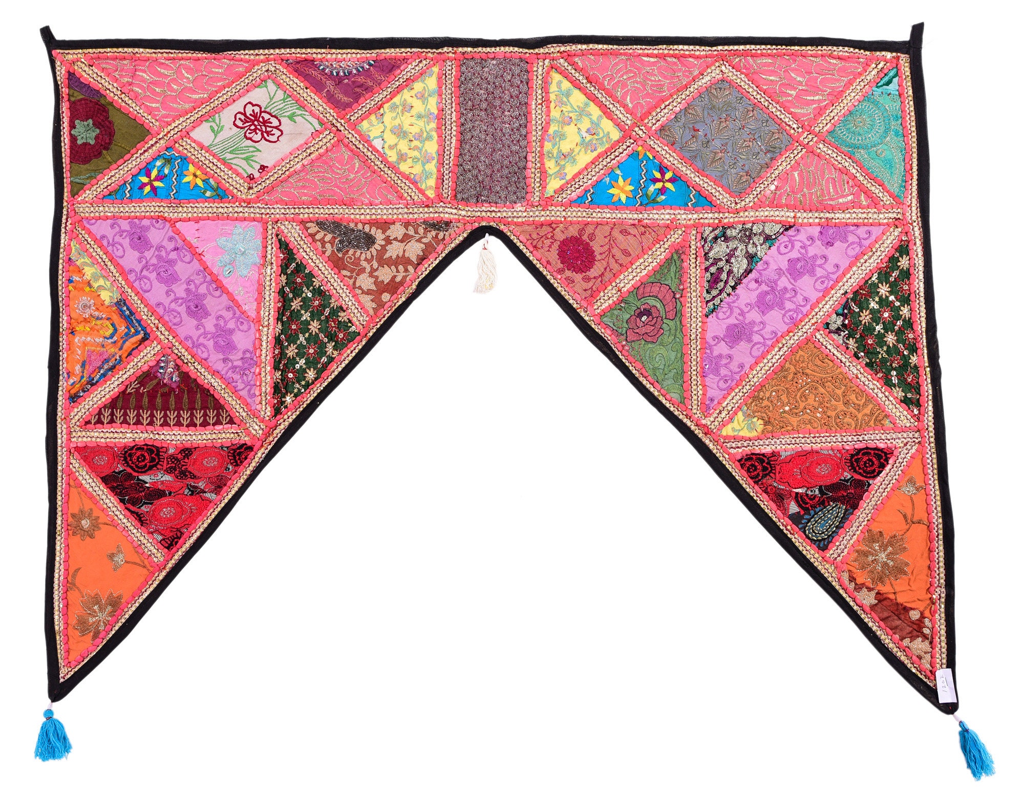 Vintage Embroidered Handmade Patchwork Window Valance Tribal Patchwork ...
