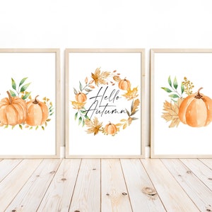Hello Autumn Decor Set of 3 Pumpkin Prints, Trio Design. Autumn Home ...