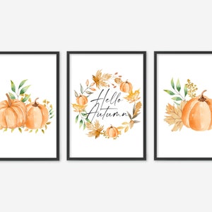 Hello Autumn Decor Set of 3 Pumpkin Prints, Trio Design. Autumn Home ...