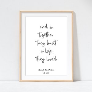 Personalised Names Poster Print. and so Together Romantic Quote ...