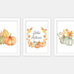 Set of 3 Hello Autumn Pumpkin Prints, Trio Design. Autumn Home Decor ...