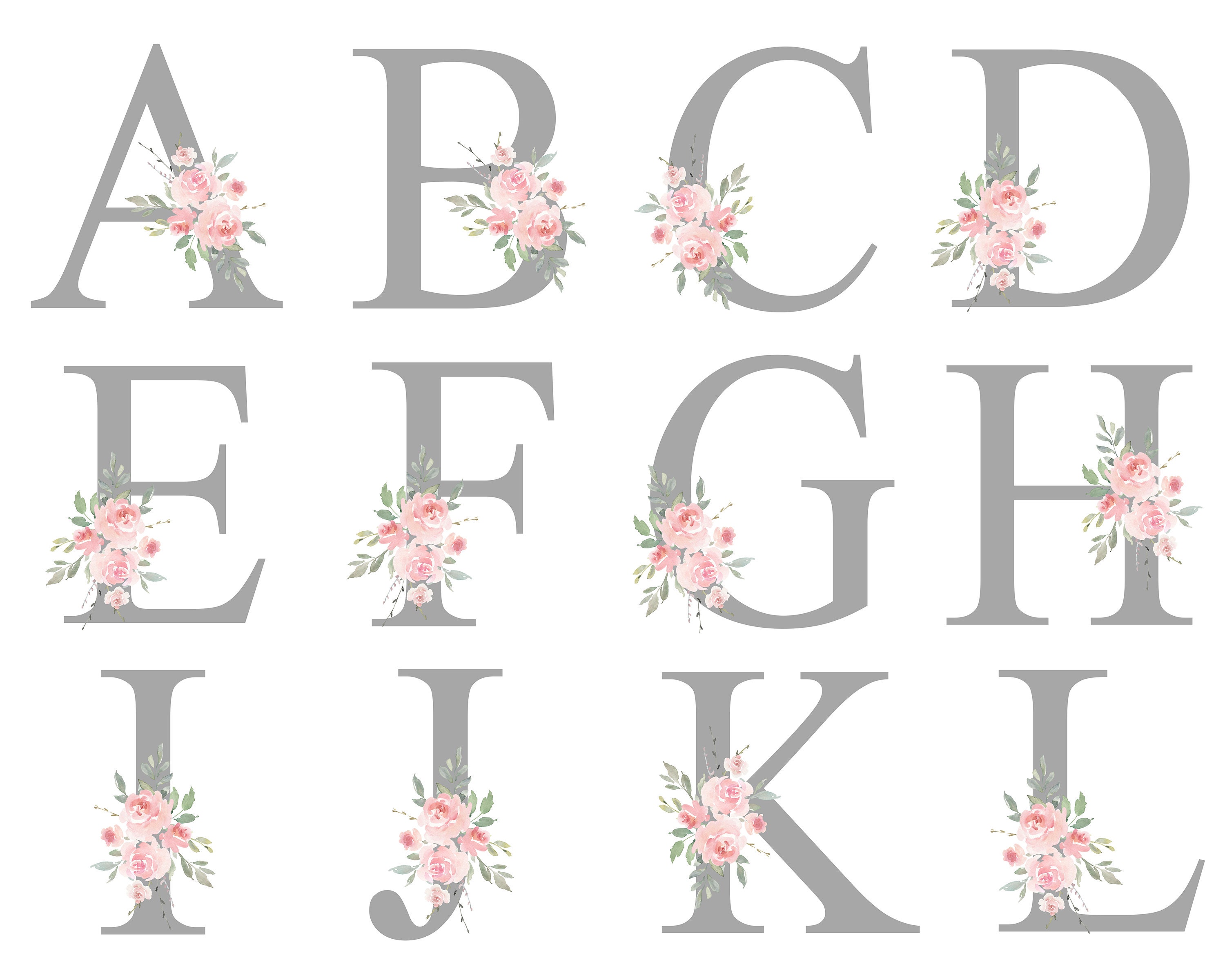 Personalised Initial Print Nursery Decor Pink Watercolour | Etsy