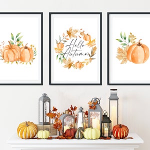 Hello Autumn Decor Set of 3 Pumpkin Prints, Trio Design. Autumn Home ...